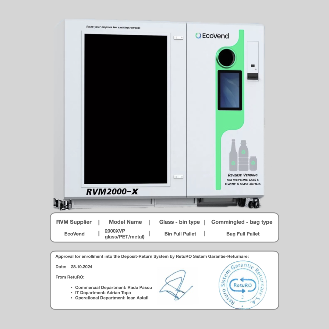 Automat preluare recipienți din plastic, aluminiu, sticlă RVM model ...