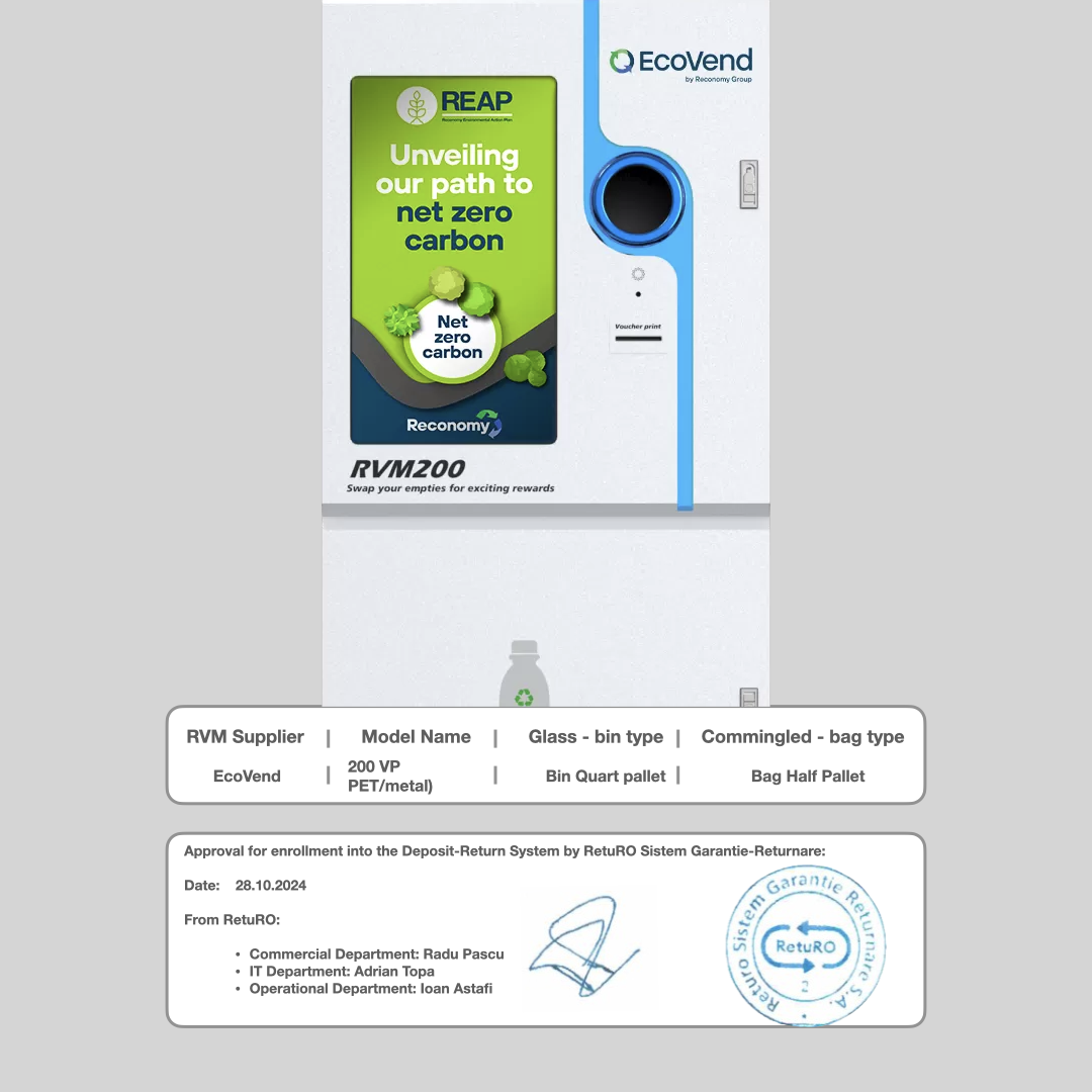 Automat preluare recipienți din plastic PET și doze aluminiu RVM model ...